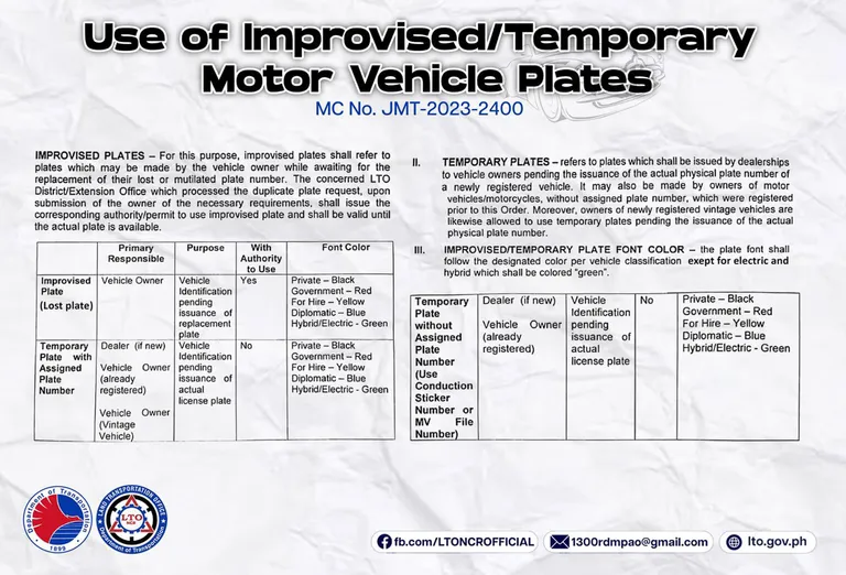 LOOK: LTO releases new format of temporary, improvised license plates ...