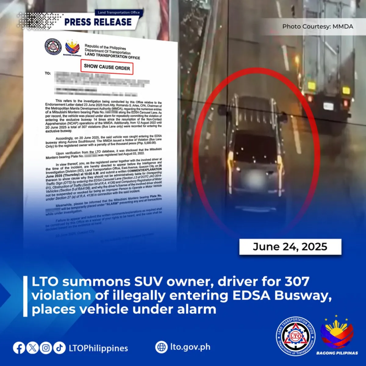 Owner, driver wanted by LTO for violating EDSA busway 307 times ...
