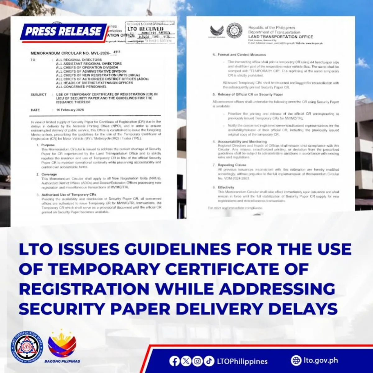 LTO faces security paper supply issue; issues guidelines for use of ...