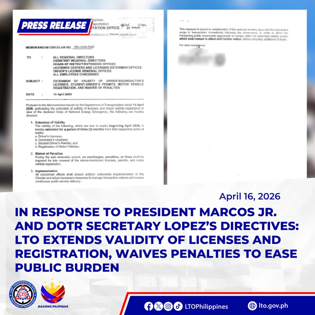 LTO extends validity of licenses, registrations expiring this April ...